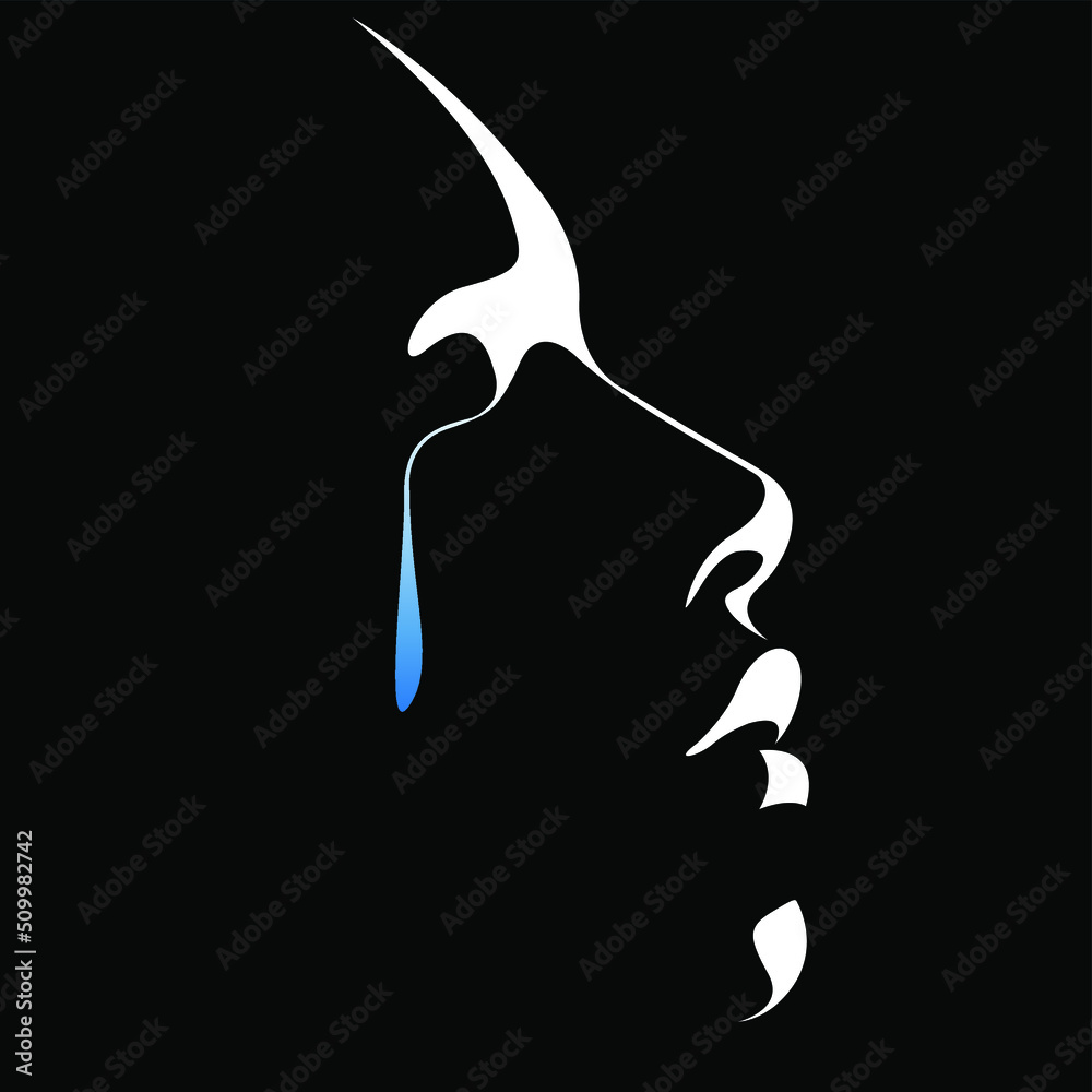 vector illustration of a female light and shadow face with tears ...