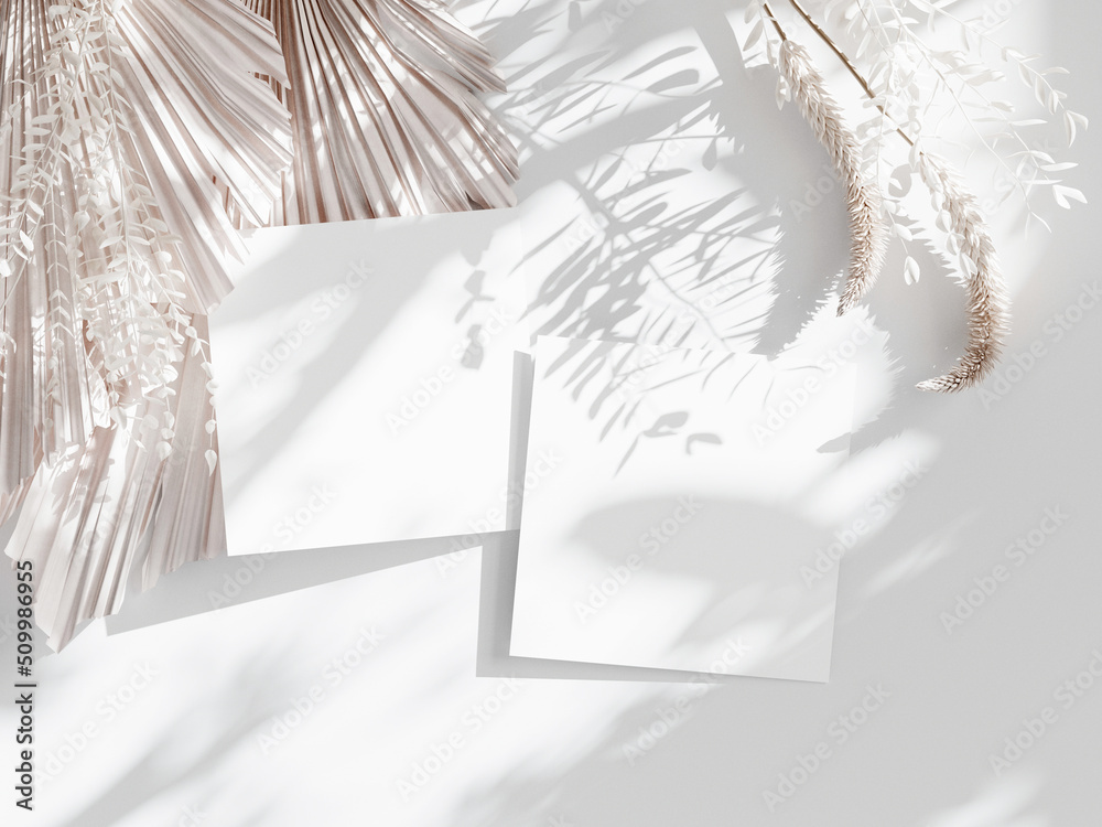 two square cards mockup, wedding stationery mockup, 3d render Stock ...