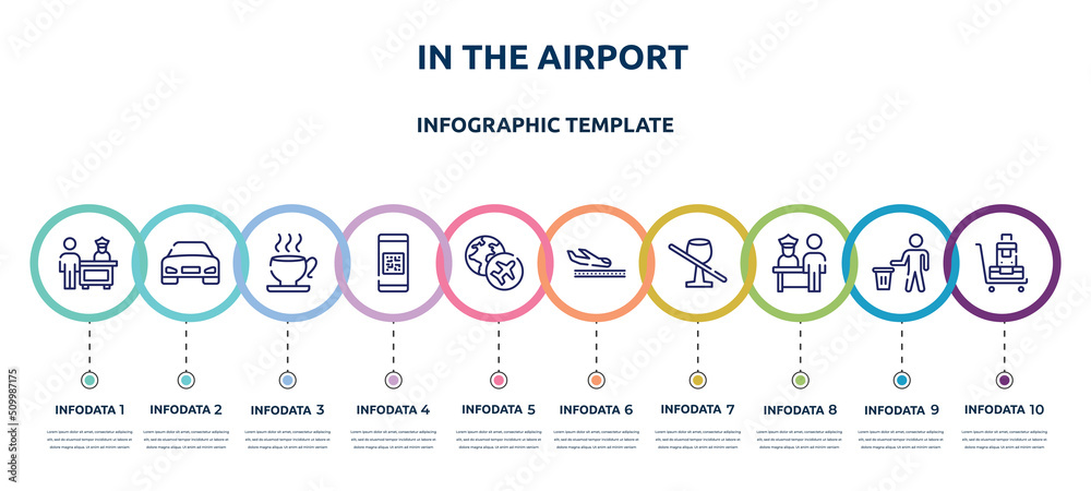 in the airport concept infographic design template. included customs ...