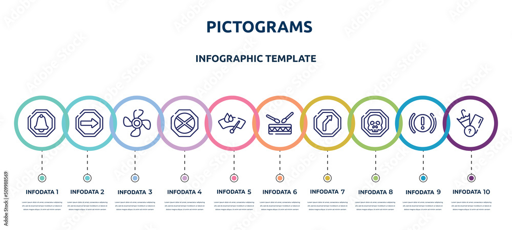 pictograms concept infographic design template. included alarm, one way ...