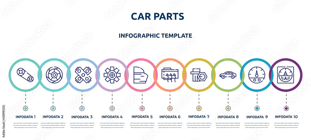 car parts concept infographic design template. included car camshaft ...