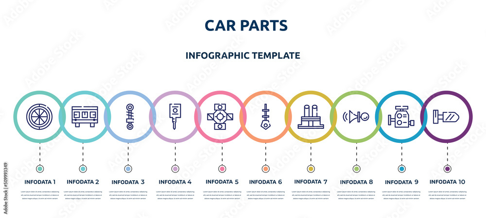 car parts concept infographic design template. included car spare wheel ...