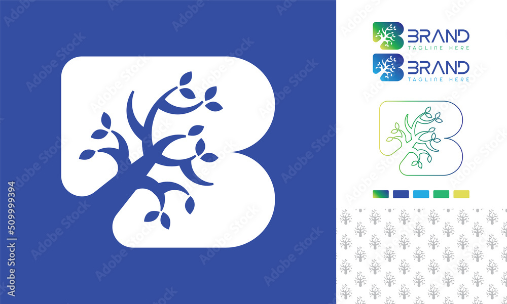 Alphabet letter B logo with a tree as negative space in bold letter ...