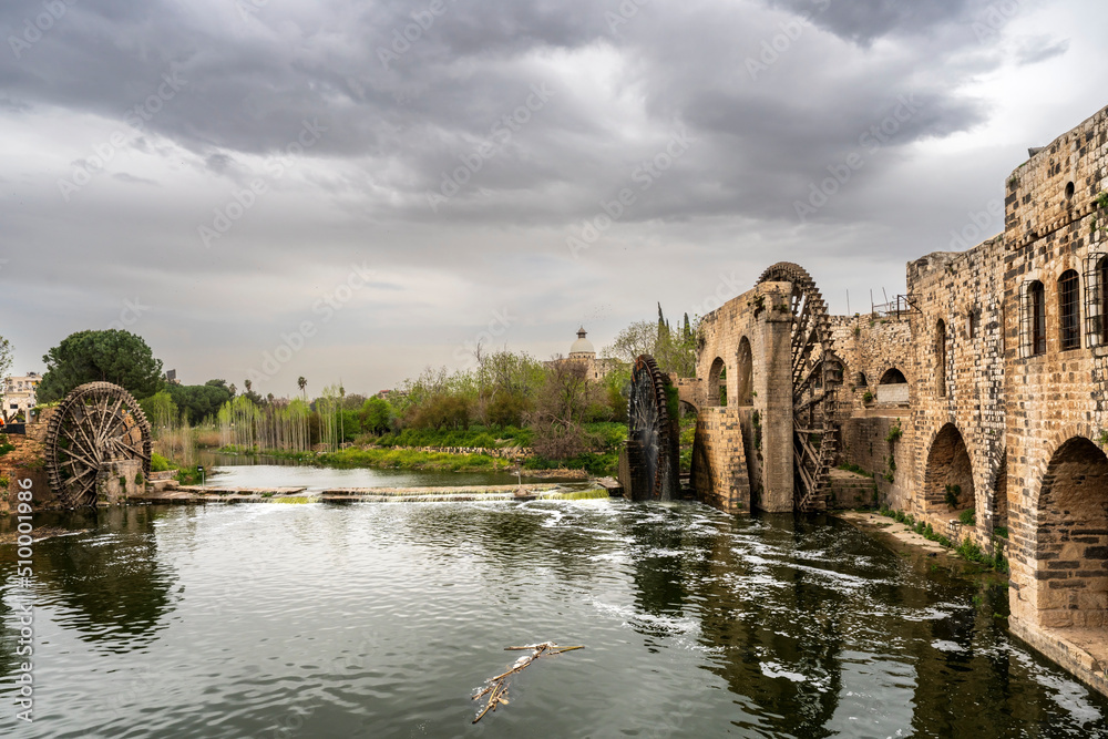 Norias of Hama, historic water-raising machines for irrigation, in Hama ...