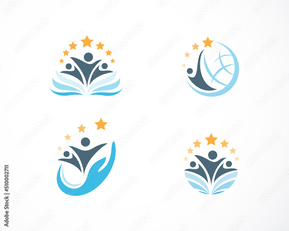 education logo set success star growth globe care people design concept ...