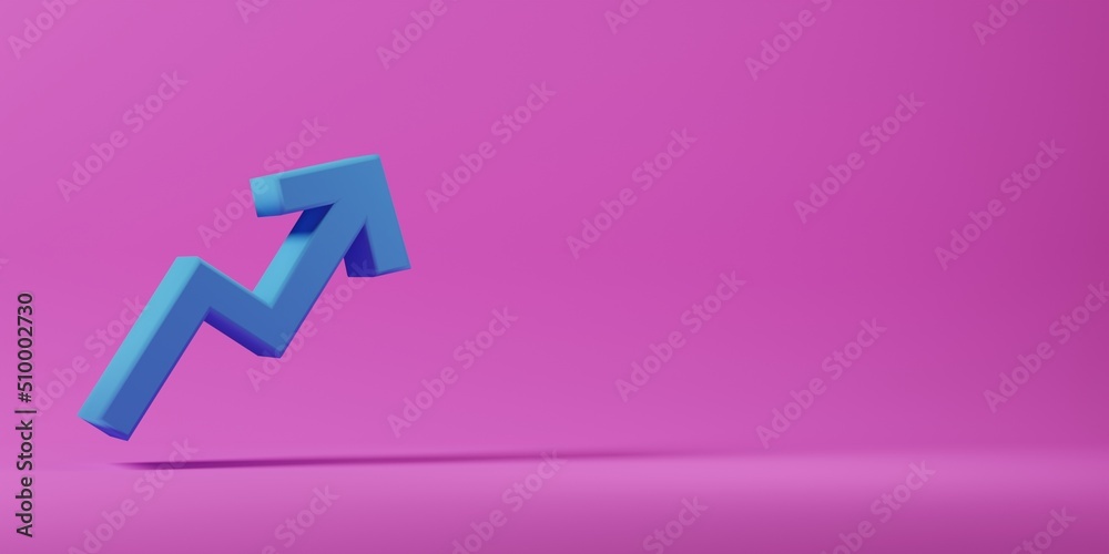3D render of blue arrow showing upward trend on pink background Stock ...