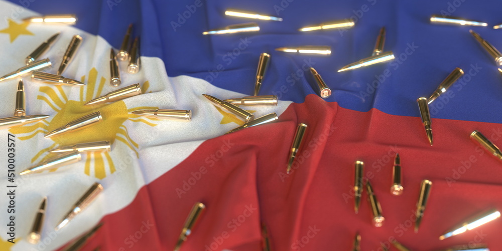 Scattered bullets on the flag of the Philippines. Firearms regulation ...
