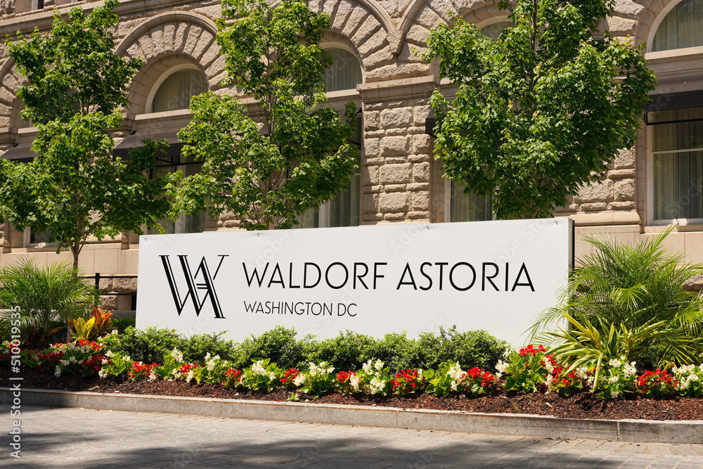 WASHINGTON, D.C., USA - JUNE 04, 2022: Waldorf Astoria Hotel in ... WASHINGTON, D.C., USA - JUNE 04, 2022: Waldorf Astoria Hotel in ...