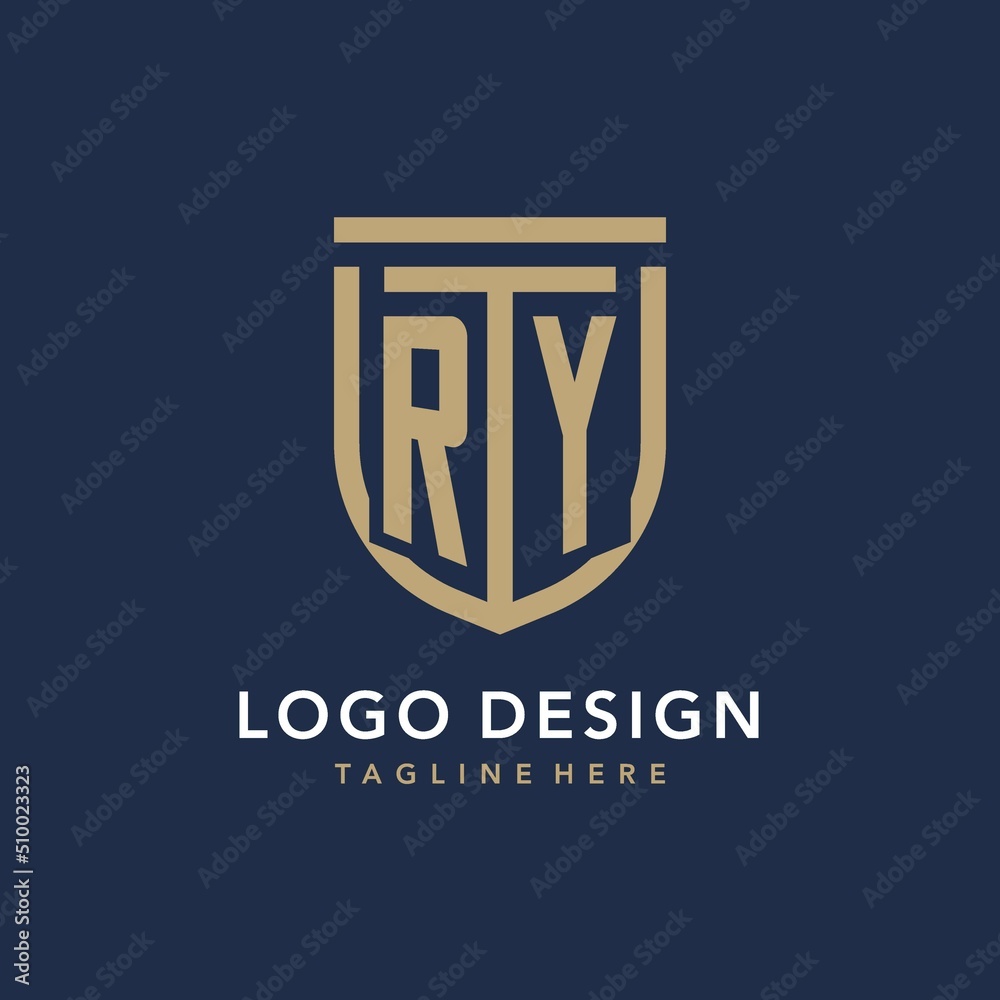 Letter RY shield logo style, luxury and elegant monogram logo design ...