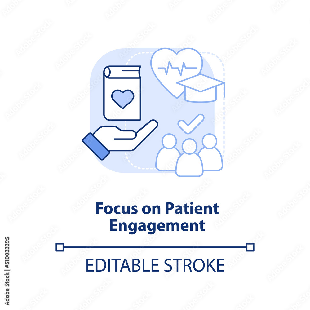 Focus on patient engagement light blue concept icon. Healthcare system ...