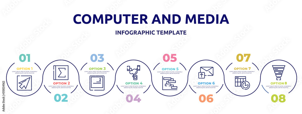 computer and media concept infographic design template. included mouse ...