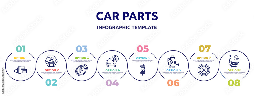 car parts concept infographic design template. included car starter ...