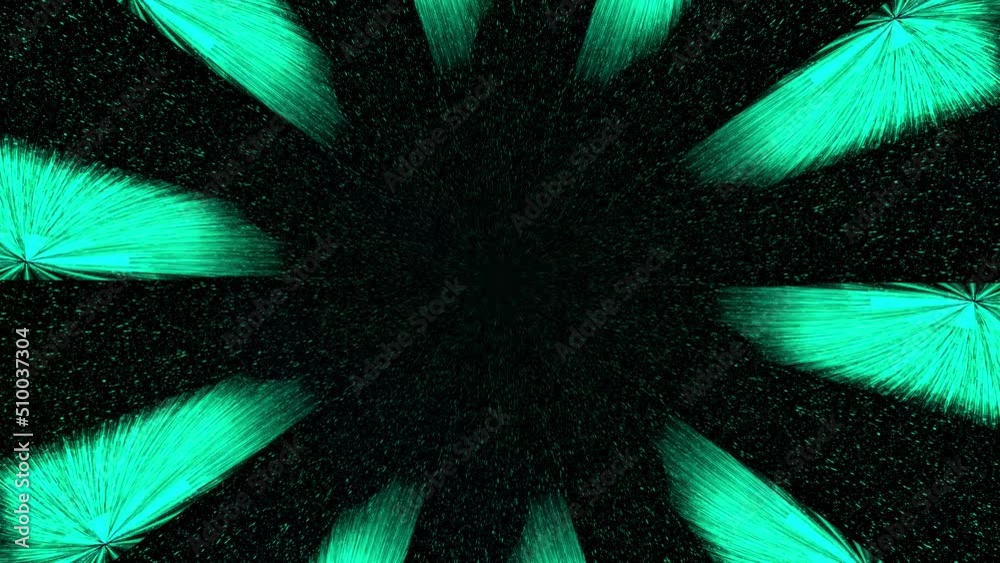 Turquoise rays of light with flashes emerge from the center of the ...