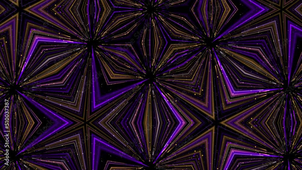 Purple and yellow beams of light are broken into stars. Against the ...