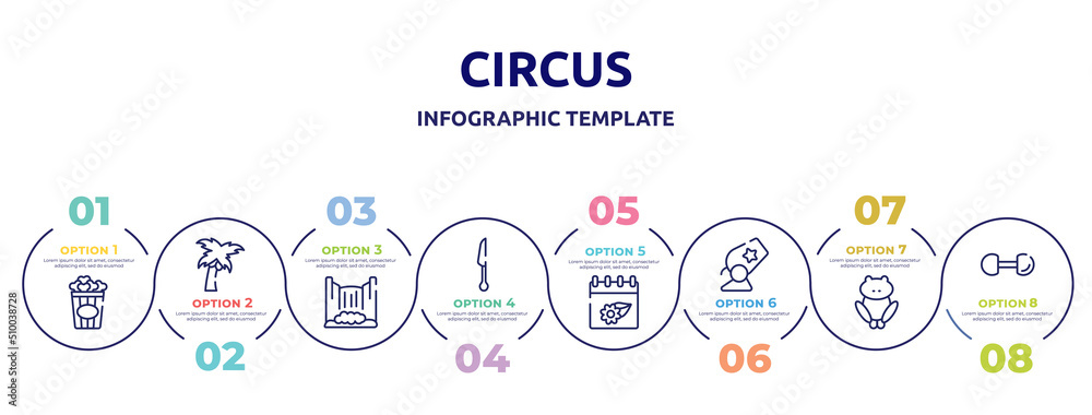 circus concept infographic design template. included popcorn, coconut ...