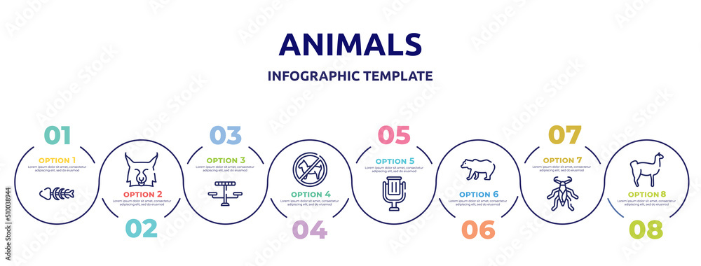 animals concept infographic design template. included fishbone, lynx ...