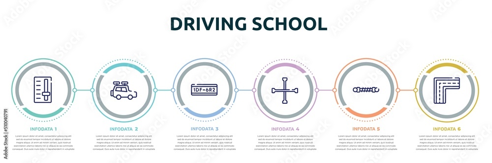 driving school concept infographic design template. included gearbox ...