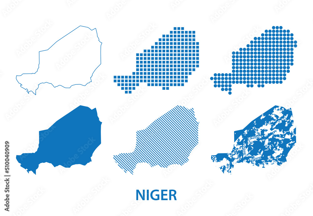 map of Republic of the Niger in West Africa - vector set of silhouettes ...
