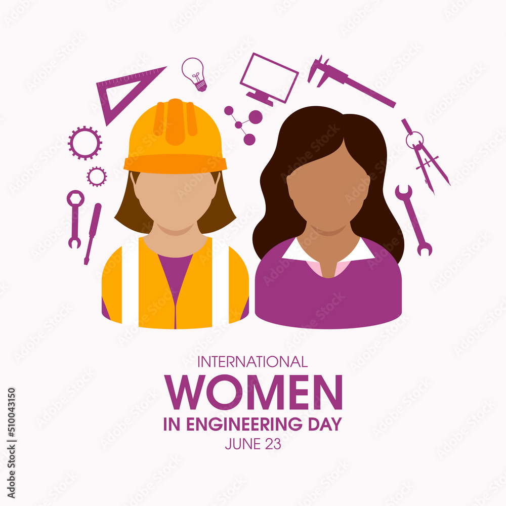International Women in Engineering Day vector. Woman face avatar purple ...