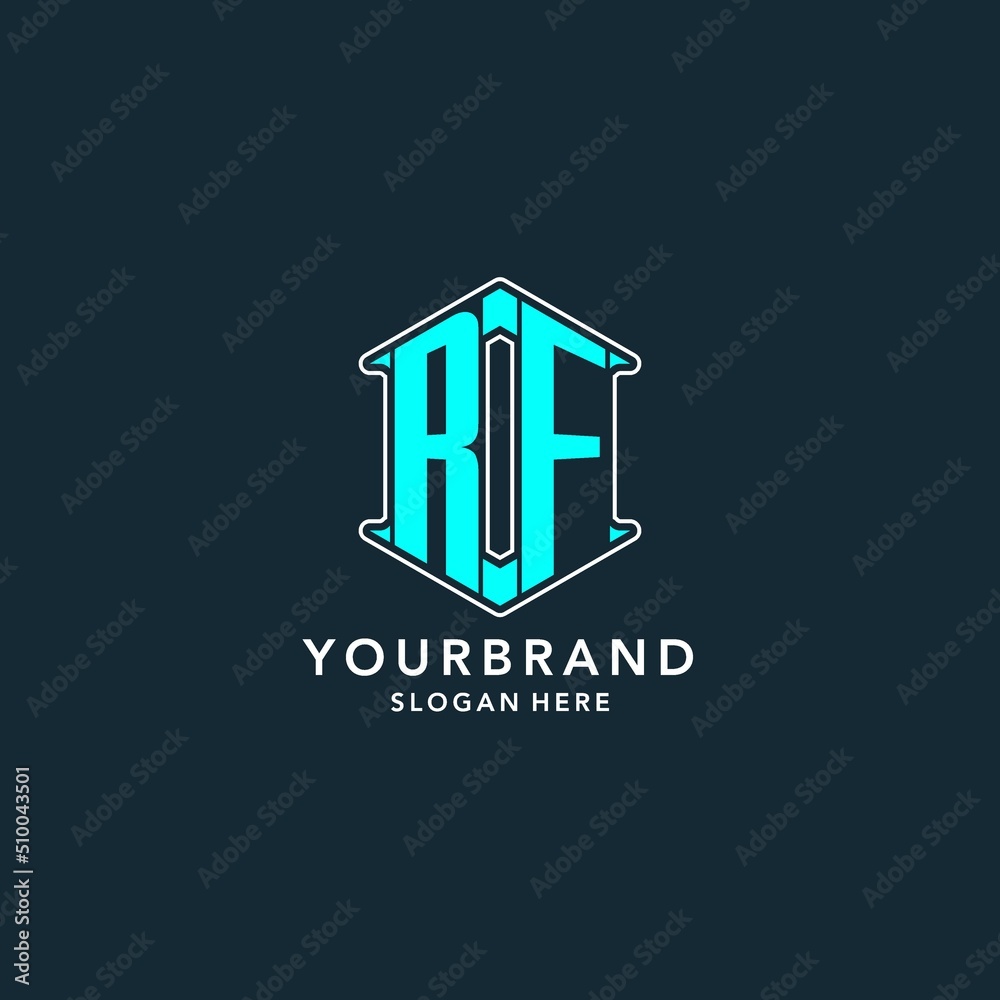 Letter RF logo with hexagon shape geometric style design idea Stock ...