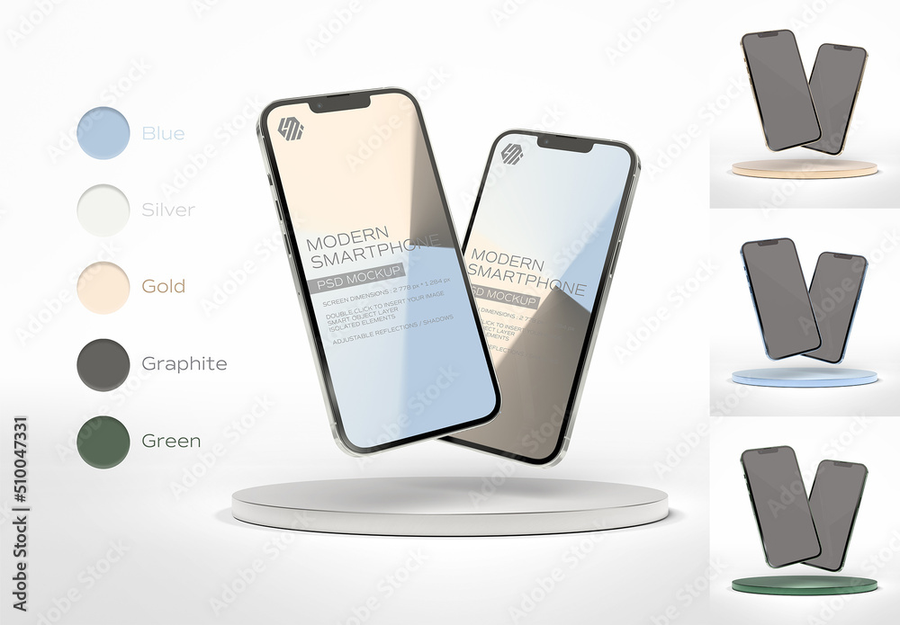 Two Mobile Phone Mockup Isolated on Podium Stock Template | Adobe Stock