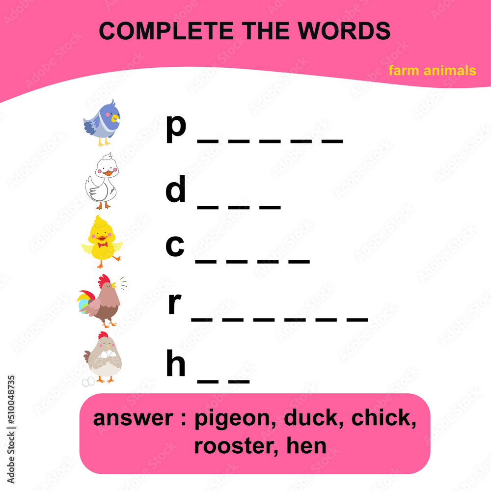 Complete the words worksheet for learning English. Educational activity ...
