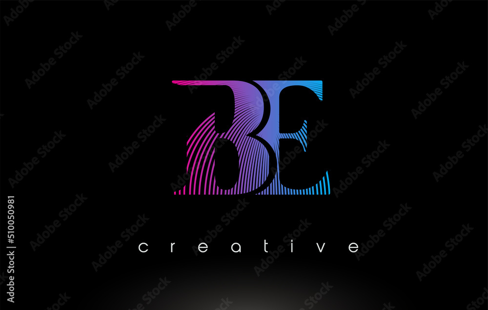 BE Logo Design With Multiple Lines and Purple Blue Colors. Stock Vector ...