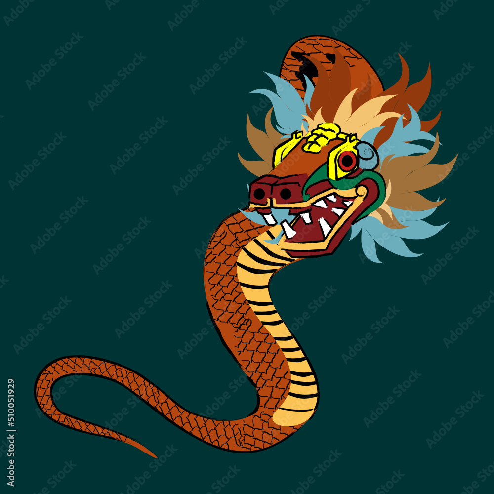 prehispanic mexican god quetzalcoatl feathered Serpent illustration in ...