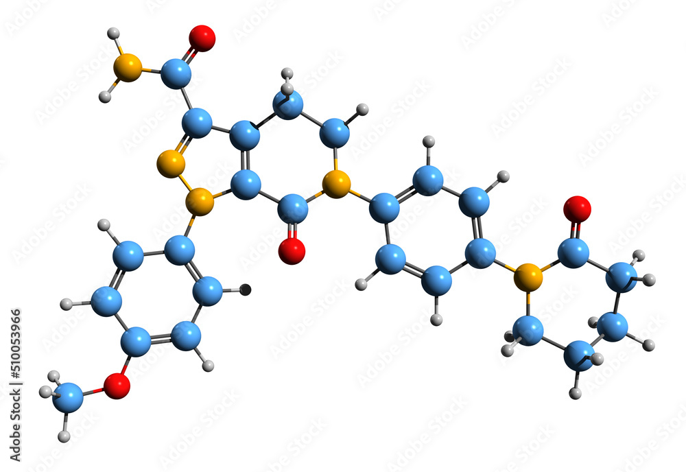3D image of Apixaban skeletal formula - molecular chemical structure of ...