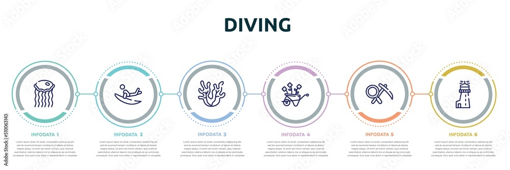 diving concept infographic design template. included medusa, surf ...
