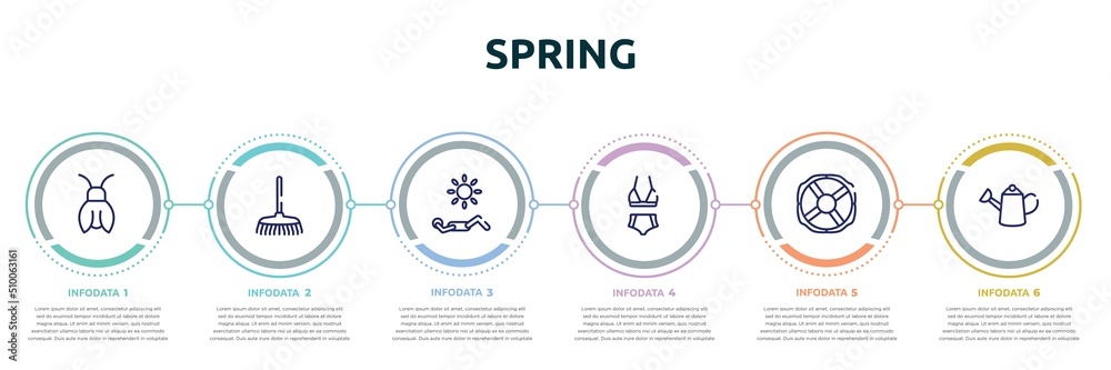 spring concept infographic design template. included cicada, rake ...