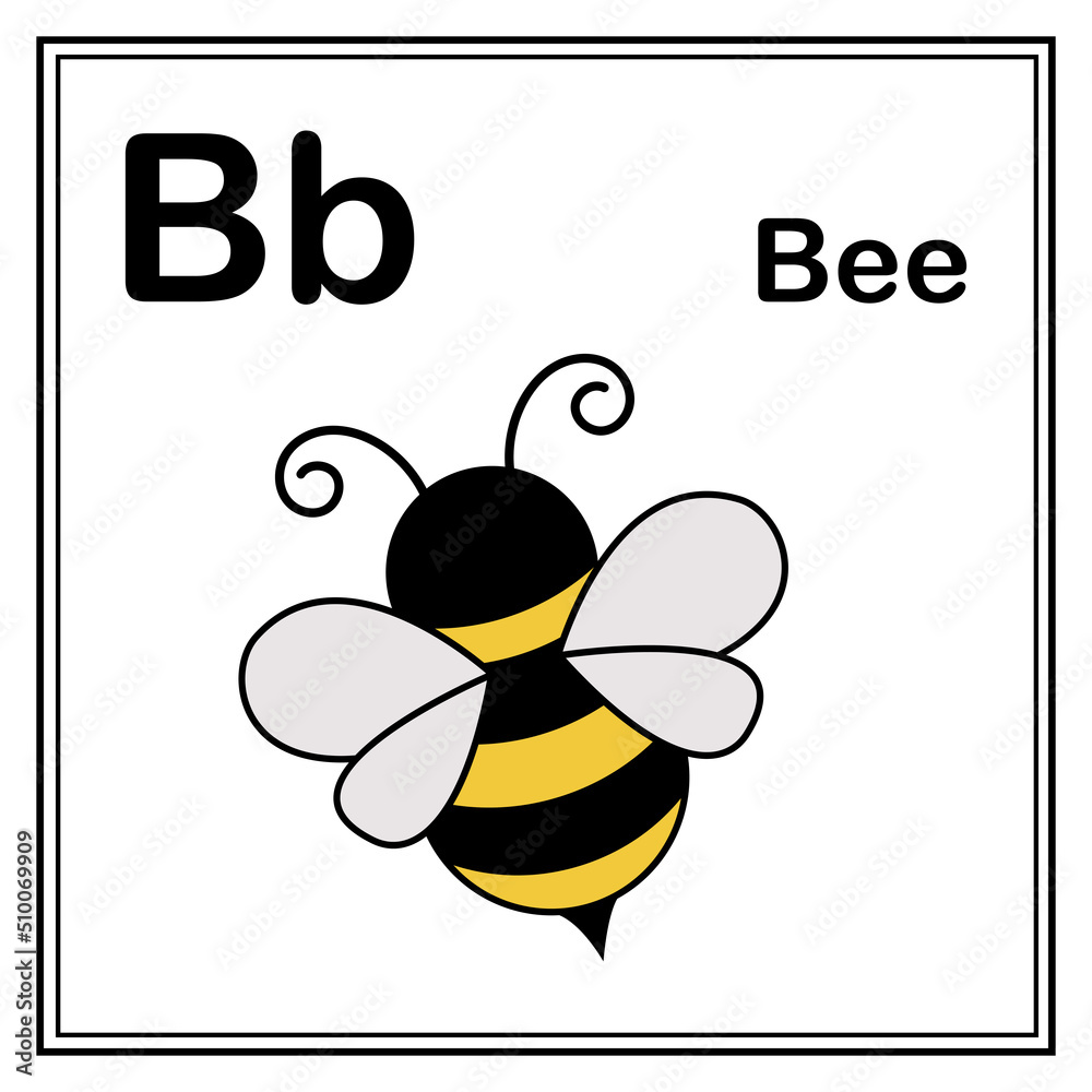 Cute children ABC animal alphabet B letter flashcard of Bee for kids ...