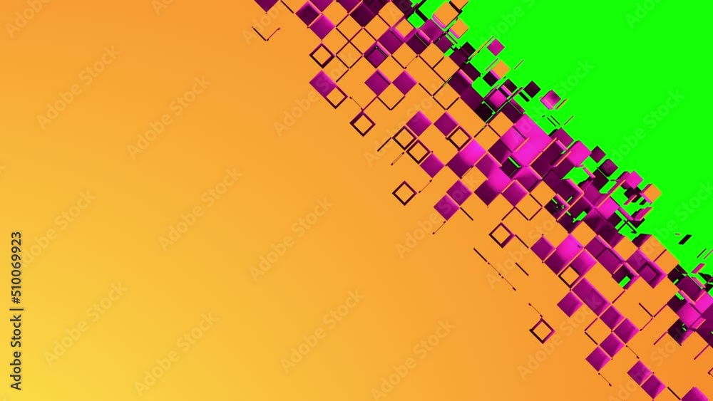 Pink square cells form yellow shutter that falls diagonally, hide green ...