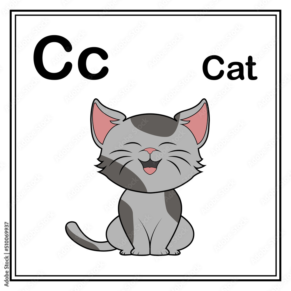 Cute children ABC animal alphabet C letter flashcard of Cat for kids ...