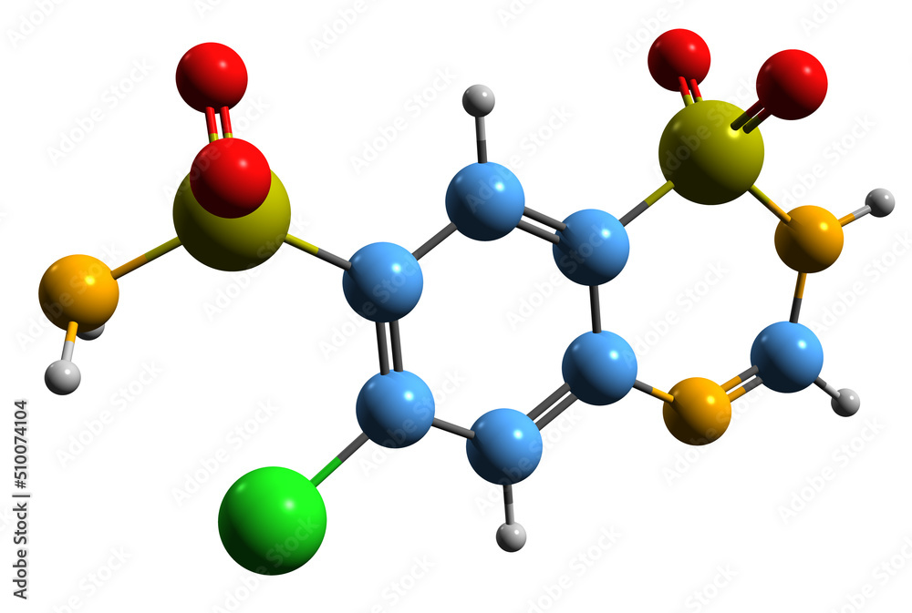 3D image of Chlorothiazide skeletal formula - molecular chemical ...