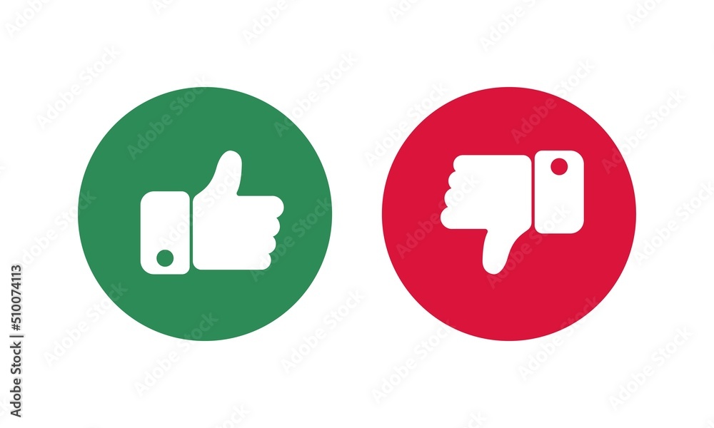 Green like and red dislike vector icon illustration isolated on white ...