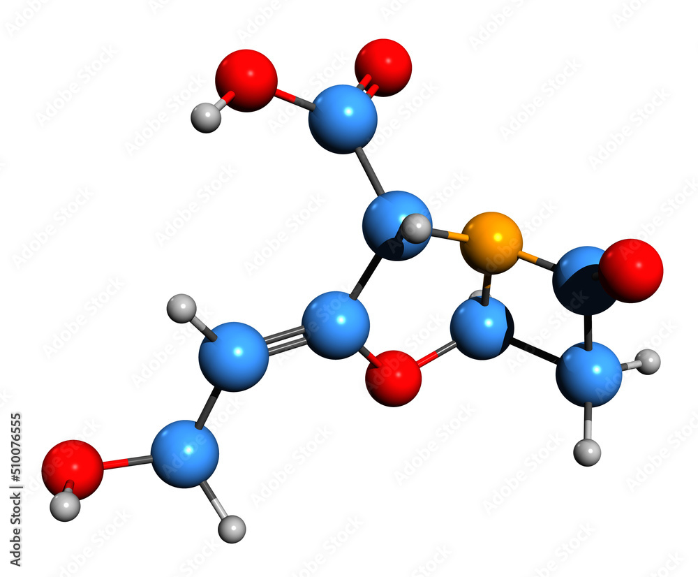 3D image of clavulanic acid skeletal formula - molecular chemical ...