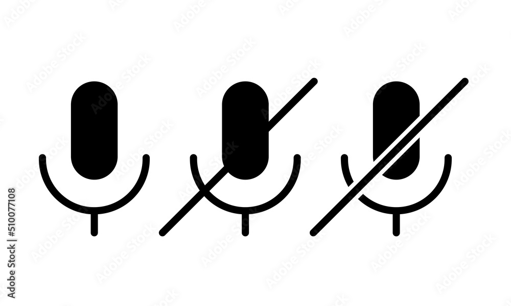 Audio microphone vector solid black icons set. Record mic concept. ON ...