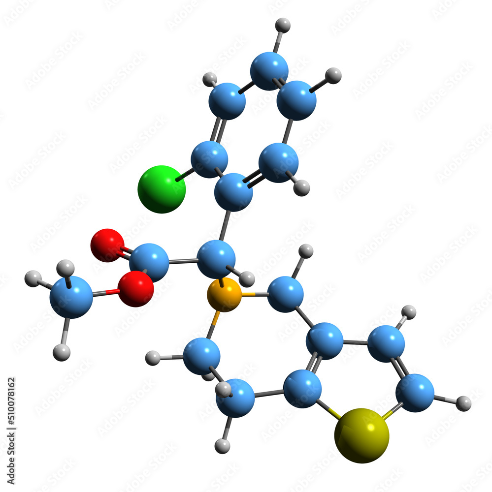 3D image of Clopidogrel skeletal formula - molecular chemical structure ...