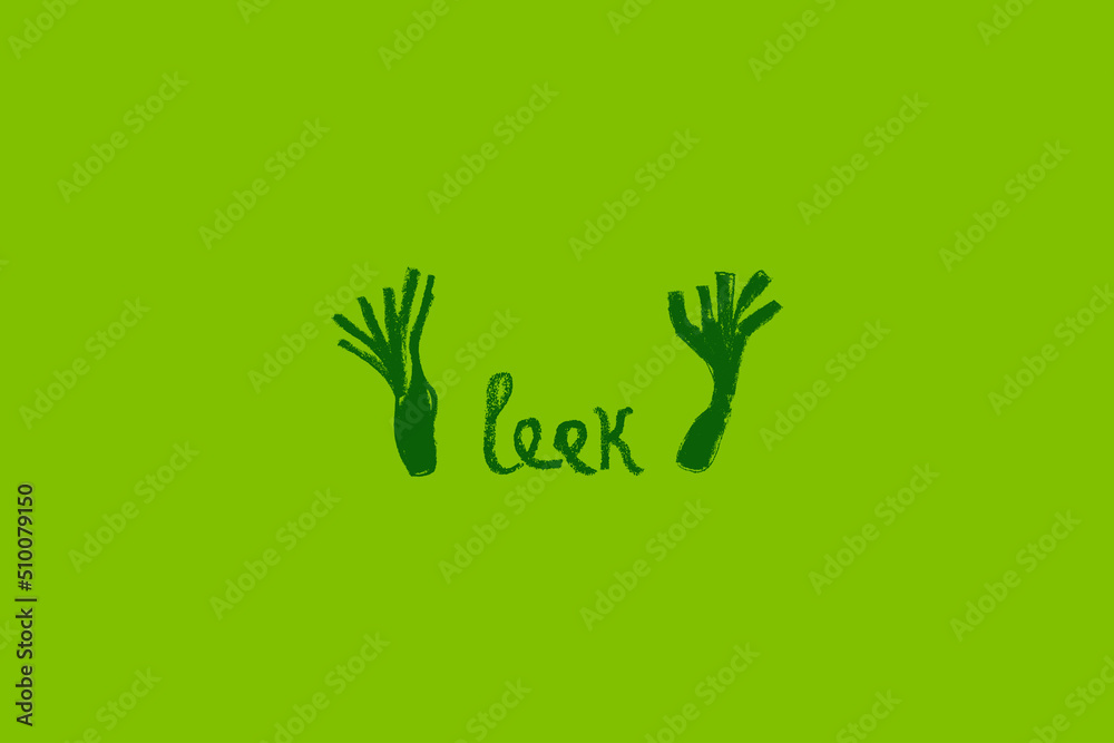 Leek symbol with coal texture. Green leeks drawing for vegetarian ...