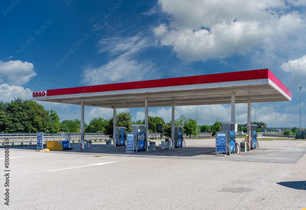 Turin, Italy - June 10, 2022: Esso petrol station on the Turin - Savona ...