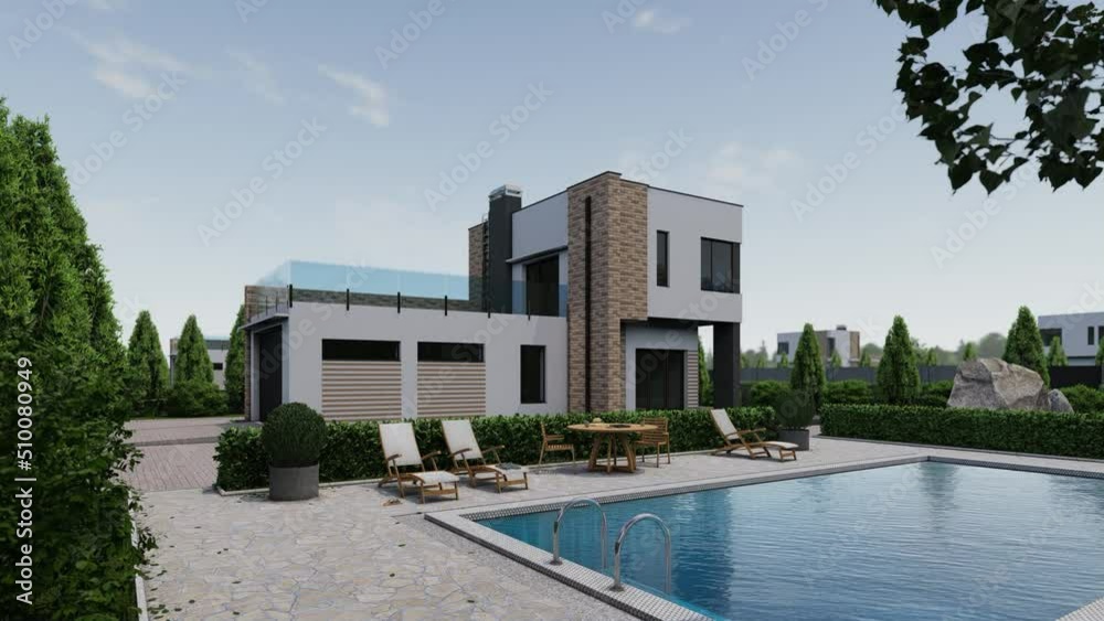 Realistic 3D render of modern white villa real estate house exterior ...