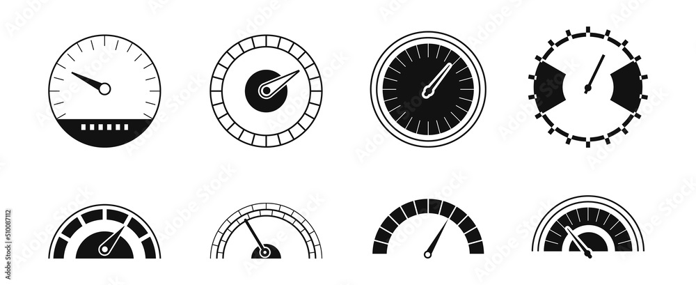 Speedometer icon vector set. Scale meter in outline style. tachometer ...