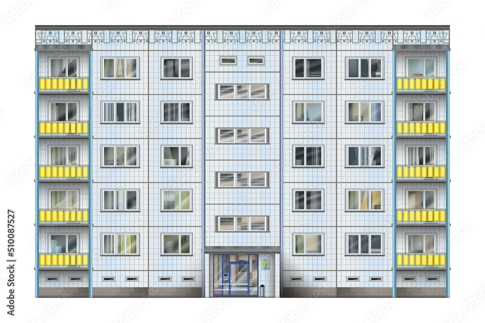 High-rise building constructed of large, prefabricated concrete slabs ...