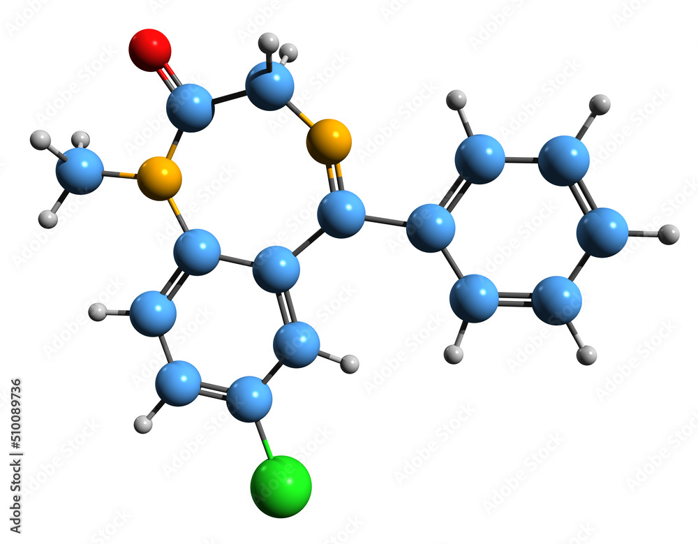 3D image of Diazepam skeletal formula - molecular chemical structure of ...