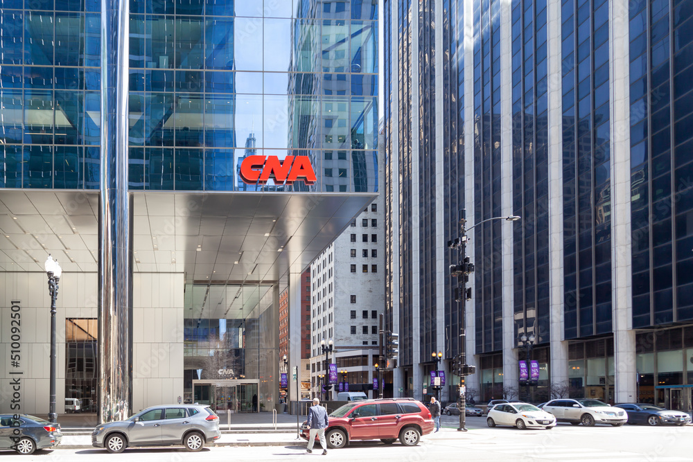 Chicago, Illinois, USA - March 28, 2022: CNA sign on their headquarters ...