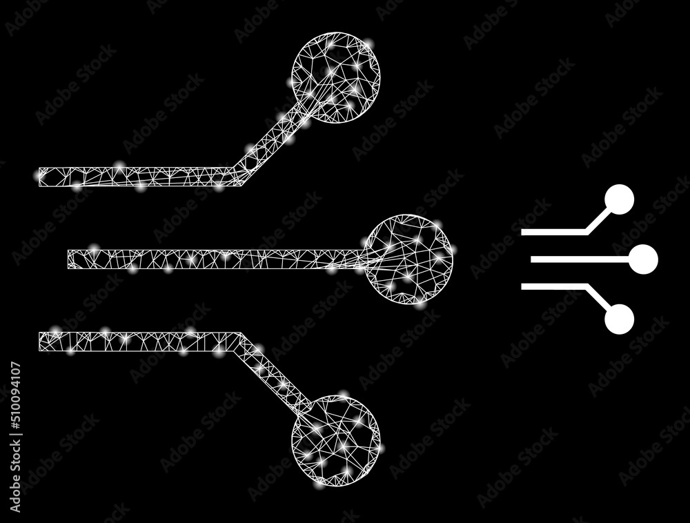 Network circuit links wireframe icon with light spots. Illuminated ...