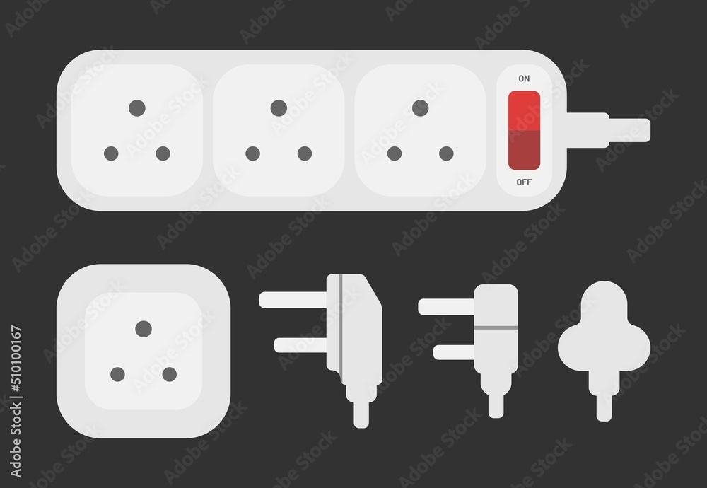 power outlet plug indian type d power strip extender vector flat ...