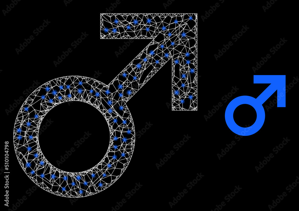 Mesh net male sign frame icon with lightspots. Illuminated vector ...