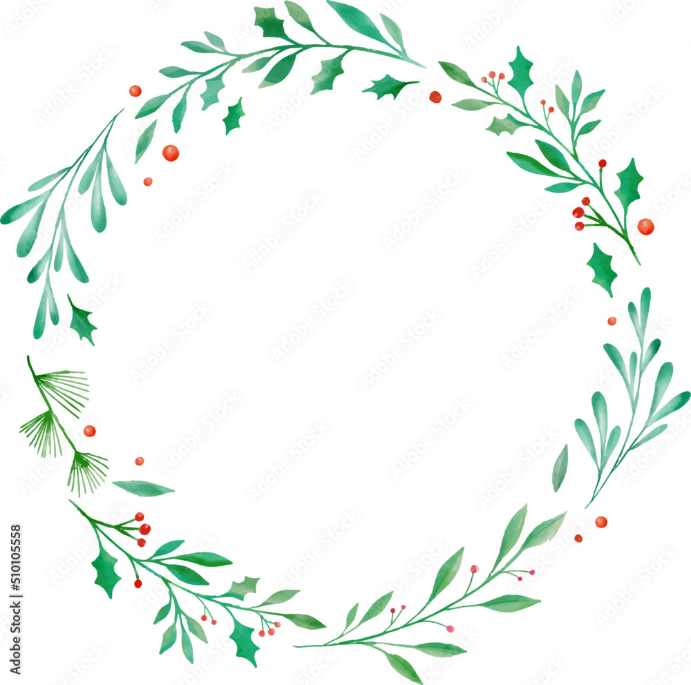 Botanical Watercolor Christmas Frame Stock Vector | Adobe Stock